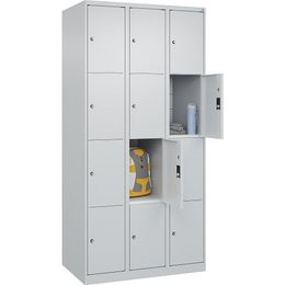 C+P 4er-Schlie&szlig;fachschrank Classic PLUS, 3 Abteile, lichtgrau, B 900 mm, 12 F&auml;cher, mit Bodengleitern