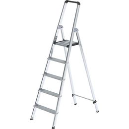 MUNK Alu-Stufenstehleiter, einseitig begehbar, mit ergonomisch geformtem Holm und Ablageschale, 5 Stufen
