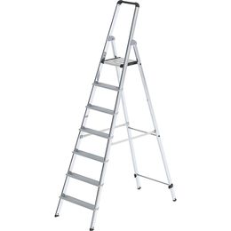 MUNK Alu-Stufenstehleiter, einseitig begehbar, mit ergonomisch geformtem Holm und Ablageschale, 7 Stufen