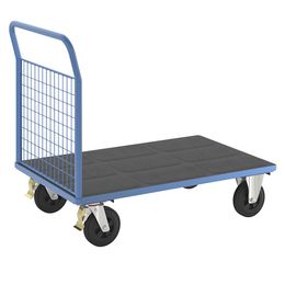 eurokraft pro Plattformwagen, 1 hohe Gitter-Stirnwand, LxB 1250 x 800 mm, Vollgummireifen