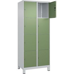 C+P 4er-Schlie&szlig;fachschrank Classic PLUS, 2 Abteile, lichtgrau / resedagr&uuml;n, B 800 mm, 8 F&auml;cher, mit F&uuml;&szlig;en