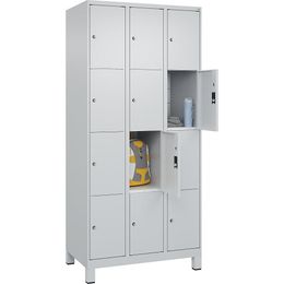 C+P 4er-Schlie&szlig;fachschrank Classic PLUS, 3 Abteile, lichtgrau, B 900 mm, 12 F&auml;cher, mit F&uuml;&szlig;en