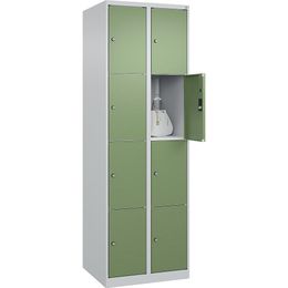 C+P 4er-Schlie&szlig;fachschrank Classic PLUS, 2 Abteile, lichtgrau / resedagr&uuml;n, B 600 mm, 8 F&auml;cher, mit Bodengleitern