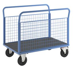 eurokraft pro Plattformwagen, 2 Gitter-Seitenw&auml;nde, LxB 1250 x 800 mm, Vollgummireifen