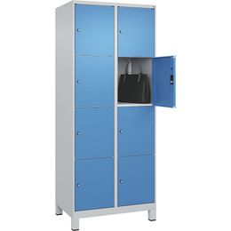 C+P 4er-Schlie&szlig;fachschrank Classic PLUS, 2 Abteile, lichtgrau / lichtblau, B 800 mm, 8 F&auml;cher, mit F&uuml;&szlig;en