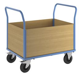 eurokraft pro Plattformwagen mit Holzwänden, mit 4 hohen Wänden, LxB 1250 x 800 mm, Vollgummireifen