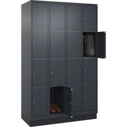 C+P 4er-Schlie&szlig;fachschrank Classic PLUS, 4 Abteile, grau, B 1200 mm, 16 F&auml;cher, mit Bodensockel