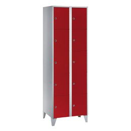 Wolf 5er-Schlie&szlig;fachschrank M&uuml;nchen, 2 Abteile, lichtgrau / feuerrot, B 600 mm, mit F&uuml;&szlig;en