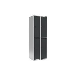 Doppelstock-Spind Fydor, 2 Abteile, lichtgrau / grau, B 600 mm, 2 Abteile, flache Dachform, Zylinderschloss kaiserkraft
