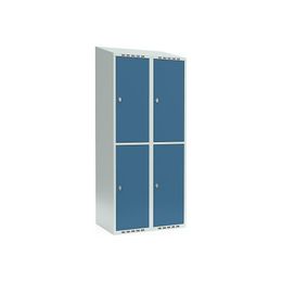 Doppelstock-Spind Fydor, 2 Abteile, lichtgrau / brillantblau, B 800 mm, 2 Abteile, schr&auml;ge Dachform, Vorh&auml;ngeschloss kaiserkraft