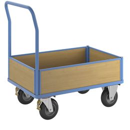 eurokraft pro Plattformwagen mit Holzwänden, mit 4 halbhohen Wänden, LxB 1050 x 700 mm, Luftreifen