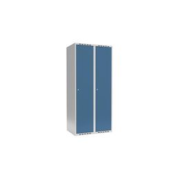 Spind Fydor, 2 Abteile, lichtgrau / brillantblau, B 800 mm, 2 Abteile, flache Dachform, Zylinderschloss kaiserkraft