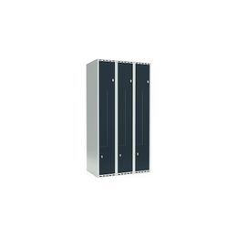 Z-Spind Fydor, 3 Abteile, lichtgrau / grau, B 900 mm, 3 Abteile, flache Dachform, Vorh&auml;ngeschloss kaiserkraft