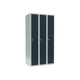 Spind Fydor, 3 Abteile, lichtgrau / grau, B 900 mm, 3 Abteile, flache Dachform, Vorh&auml;ngeschloss kaiserkraft