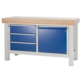 ANKE Schwerlast-Werkbank, Plattenbreite 1500 mm, mit 3 Schubladen und 1 Fl&uuml;gelt&uuml;r, Plattenst&auml;rke 50 mm
