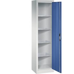 C+P Werkstatt-Fl&uuml;gelt&uuml;rschrank, HxBxT 1950 x 502 x 400 mm, lichtgrau / enzianblau