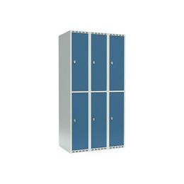 Doppelstock-Spind Fydor, 3 Abteile, lichtgrau / brillantblau, B 900 mm, 3 Abteile, flache Dachform, Vorh&auml;ngeschloss kaiserkraft