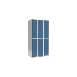 Doppelstock-Spind Fydor, 3 Abteile, lichtgrau / brillantblau, B 900 mm, 3 Abteile, flache Dachform, Zylinderschloss kaiserkraft