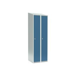 Spind Fydor, 2 Abteile, lichtgrau / brillantblau, B 600 mm, 2 Abteile, schr&auml;ge Dachform, Vorh&auml;ngeschloss kaiserkraft