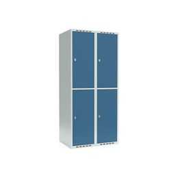 Doppelstock-Spind Fydor, 2 Abteile, lichtgrau / brillantblau, B 800 mm, 2 Abteile, flache Dachform, Vorh&auml;ngeschloss kaiserkraft
