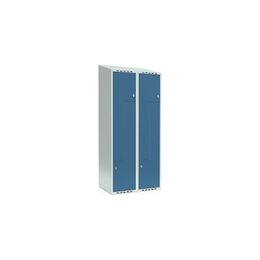 Z-Spind Fydor, 2 Abteile, lichtgrau / brillantblau, B 800 mm, 2 Abteile, schr&auml;ge Dachform, Vorh&auml;ngeschloss kaiserkraft