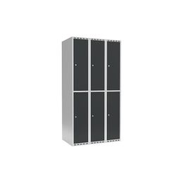 Doppelstock-Spind Fydor, 3 Abteile, lichtgrau / grau, B 900 mm, 3 Abteile, flache Dachform, Zylinderschloss kaiserkraft