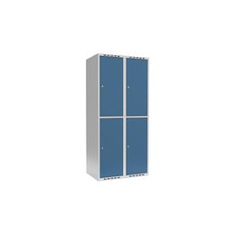 Doppelstock-Spind Fydor, 2 Abteile, lichtgrau / brillantblau, B 800 mm, 2 Abteile, flache Dachform, Zylinderschloss kaiserkraft