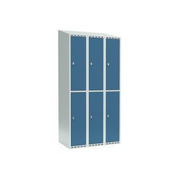 Doppelstock-Spind Fydor, 3 Abteile, lichtgrau / brillantblau, B 900 mm, 3 Abteile, schr&auml;ge Dachform, Vorh&auml;ngeschloss kaiserkraft