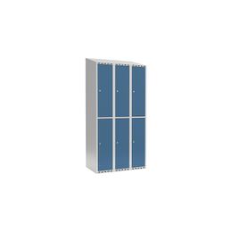 Doppelstock-Spind Fydor, 3 Abteile, lichtgrau / brillantblau, B 900 mm, 3 Abteile, schr&auml;ge Dachform, Zylinderschloss kaiserkraft