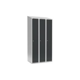 Spind Fydor, 3 Abteile, lichtgrau / grau, B 900 mm, 3 Abteile, schr&auml;ge Dachform, Zylinderschloss kaiserkraft