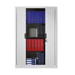 C+P Rollladenschrank mit Horizontal-Jalousie, HxBxT 1980 x 1000 x 420 mm, 4 Fachböden, 5 Ordnerhöhen, lichtgrau
