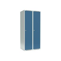 Spind Fydor, 2 Abteile, lichtgrau / brillantblau, B 800 mm, 2 Abteile, flache Dachform, Vorh&auml;ngeschloss kaiserkraft