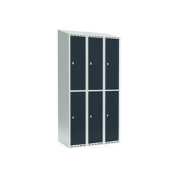 Doppelstock-Spind Fydor, 3 Abteile, lichtgrau / grau, B 900 mm, 3 Abteile, schr&auml;ge Dachform, Vorh&auml;ngeschloss kaiserkraft