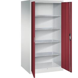 C+P Werkstatt-Flügeltürschrank, HxBxT 1950 x 930 x 800 mm, lichtgrau / rubinrot