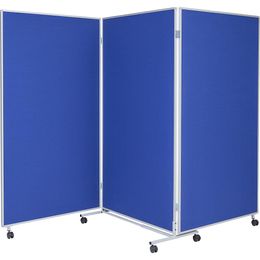 eurokraft basic Pr&auml;sentationswand, faltbar und mobil, HxBxT 1905 x 3040 x 500 mm, blau