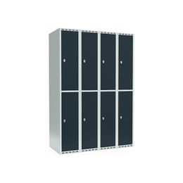 Doppelstock-Spind Fydor, 4 Abteile, lichtgrau / grau, B 1200 mm, 4 Abteile, flache Dachform, Vorh&auml;ngeschloss kaiserkraft