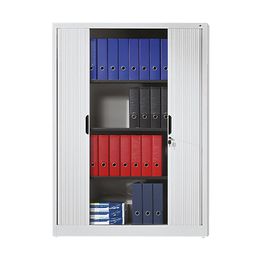 C+P Rollladenschrank mit Horizontal-Jalousie, HxBxT 1660 x 1200 x 420 mm, 3 Fachböden, 4 Ordnerhöhen, lichtgrau