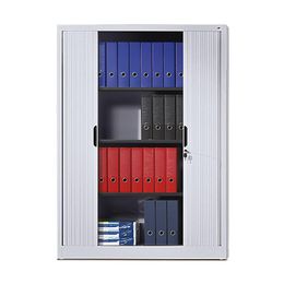 C+P Rollladenschrank mit Horizontal-Jalousie, HxBxT 1660 x 1200 x 420 mm, 3 Fachböden, 4 Ordnerhöhen, weißaluminium
