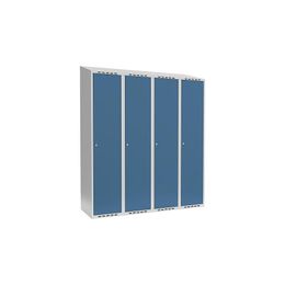 Spind Fydor, 4 Abteile, lichtgrau / brillantblau, B 1200 mm, 4 Abteile, schr&auml;ge Dachform, Zylinderschloss kaiserkraft