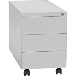 eurokraft basic Rollcontainer, Stahl, 1 Stiftschale, 3 Materialschübe, Tiefe 790 mm, lichtgrau