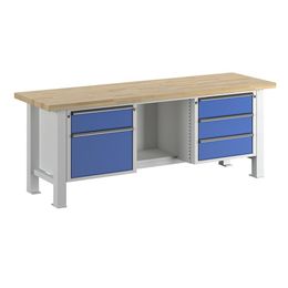 ANKE Schwerlast-Werkbank, Plattenbreite 2250 mm, mit 4 Schubladen und 1 Fl&uuml;gelt&uuml;r, Plattenst&auml;rke 50 mm