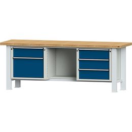 ANKE Schwerlast-Werkbank, Plattenbreite 2250 mm, mit 4 Schubladen und 1 Fl&uuml;gelt&uuml;r, Plattenst&auml;rke 50 mm