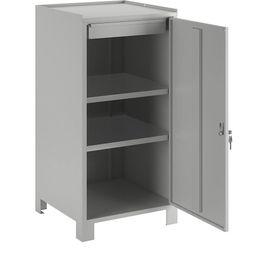 Wolf Werkzeugschrank mit Füßen, HxBxT 1000 x 500 x 500 mm, 1 Schublade, 2 Fachböden, lichtgrau RAL 7035