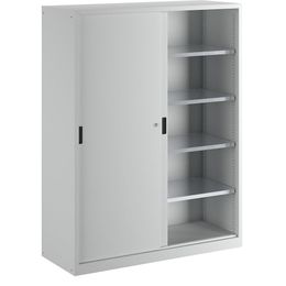 LISTA Schiebet&uuml;rschrank, HxB 1950 x 1500 mm, Trennwand, Tiefe 580 mm, lichtgrau RAL 7035