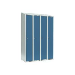 Spind Fydor, 4 Abteile, lichtgrau / brillantblau, B 1200 mm, 4 Abteile, schr&auml;ge Dachform, Vorh&auml;ngeschloss kaiserkraft