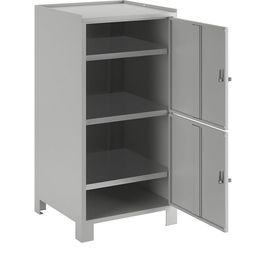 Wolf Werkzeugschrank mit Füßen, HxBxT 1000 x 500 x 500 mm, 2 verschließbare Fächer mit je 1 Fachboden, lichtgrau RAL 7035