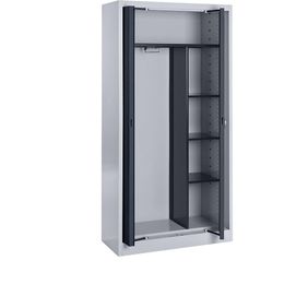 Mauser Stahlschrank mit Einschwenkt&uuml;ren, Garderobe, 3 kurze Fachb&ouml;den, Tiefe 420 mm, wei&szlig;aluminium / anthrazitgrau