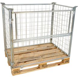ratioform economy Gitter-Aufsatzrahmen, L&auml;ngswand halb klappbar, zum Aufsetzen, f&uuml;r Paletten 1200 x 800, H 1000 mm, verzinkt