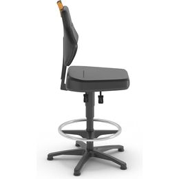 eurokraft pro Arbeitsdrehstuhl, schwarz, Hochstuhl mit Bodengleitern und Fu&szlig;ring, PU-Schaumpolster