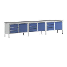 ANKE Werkbank extrabreit, Gestellbauweise, 3 T&uuml;ren, 9 Schubladen mit Vollauszug, Arbeitsh&ouml;he 890 mm, Universalplatte